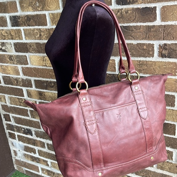 Frye | Bags | Frye Leather Campus Zip Tote Elegant Burgundy Leather ...